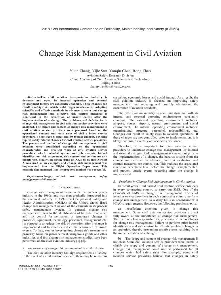 Change Risk Management in Civil Aviation | PDF