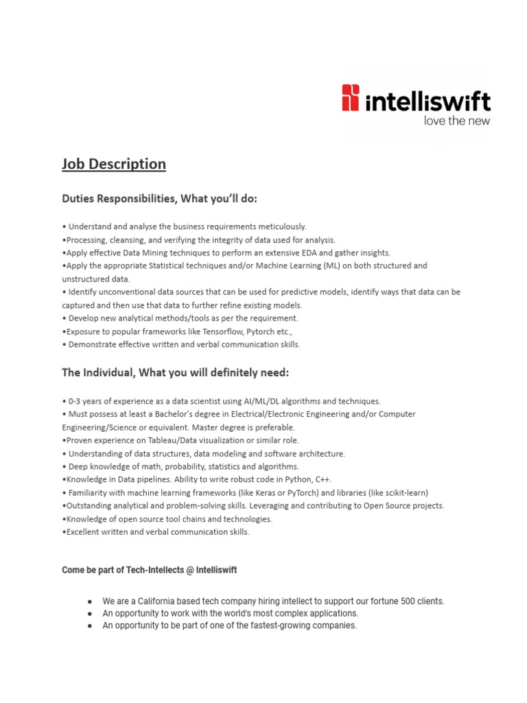 Job Description Intelliswift | PDF
