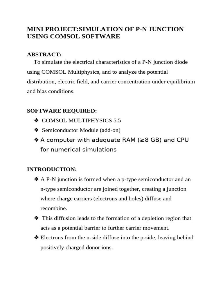 P-N Junction Simulation with COMSOL | PDF | P–N Junction | Electronic ...