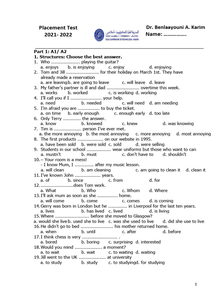 EST Placement Test 2022_2b5bf2fd2be22ed2229b373698bd4201 | PDF
