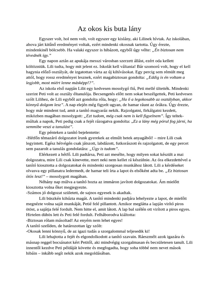 Az Okos Kis Buta Lã¡ny | PDF