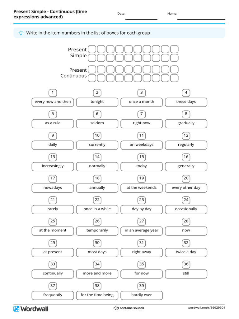 Present Simple Continuous Time Expressions Advanced Group Sort | PDF