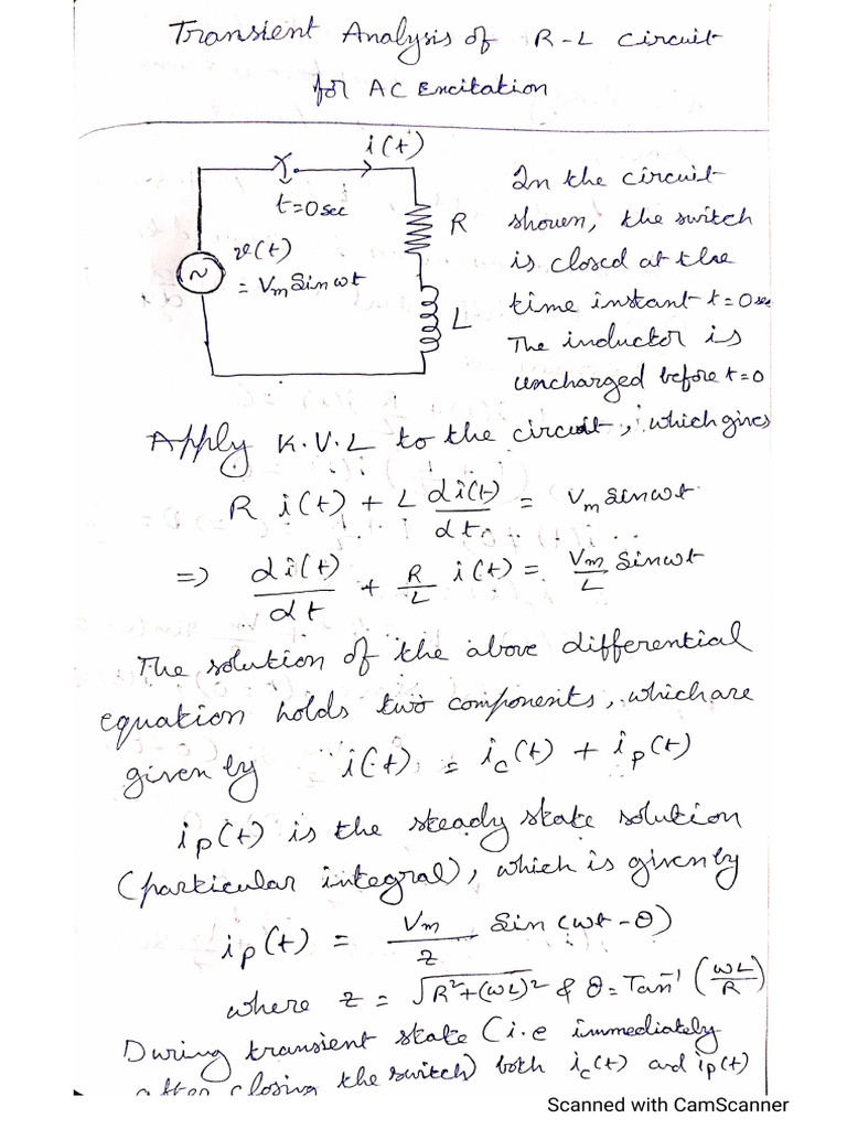 Transient Analysis of R-L Circuit For AC Excitation | PDF