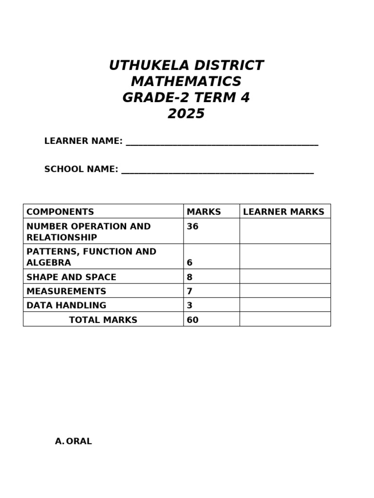 Maths English Grade 2 Term 4 and Memo | PDF | Numbers | Mathematics
