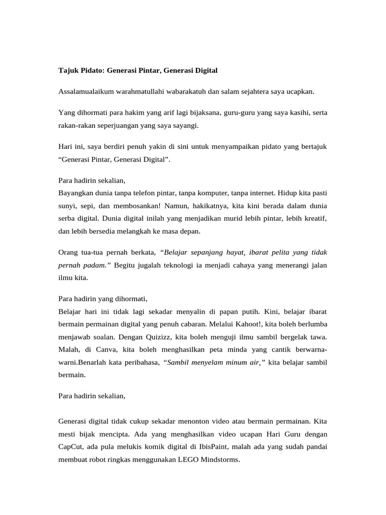 PIDATO GENERASI DIGITAL,GENERASI PINTAR | PDF