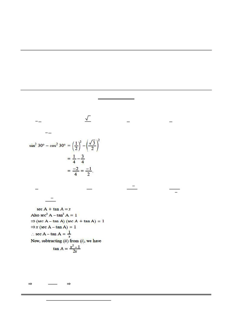 Maths Class x Chapter 08 Introduction to Trigonometry Practice Paper 08 ...