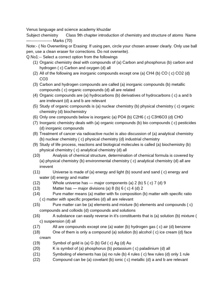 9th Grade Chemistry: Atom Structure Quiz | PDF | Atoms | Atomic Nucleus