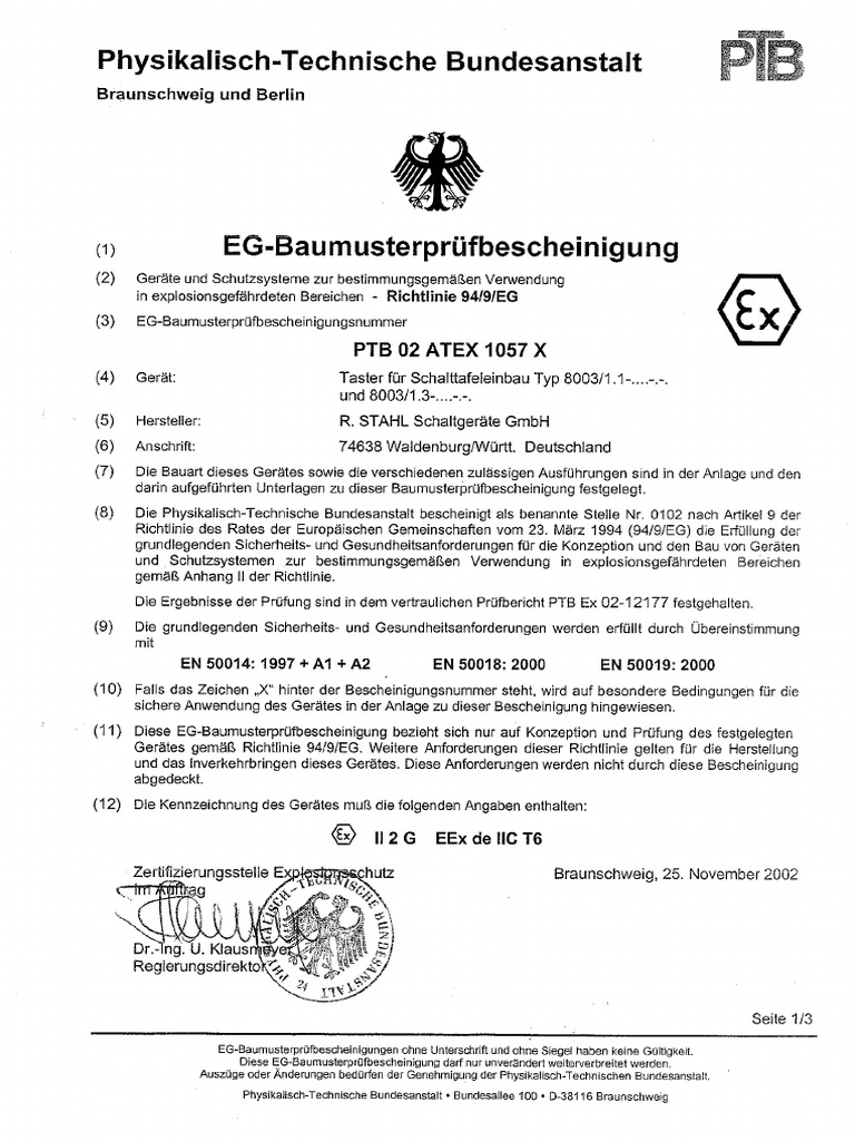 PTB 02 Atex 1057x | PDF