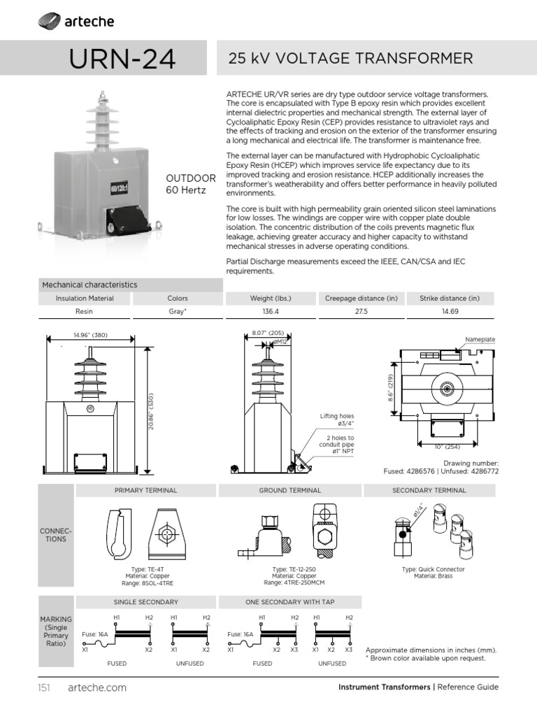 Trnsformador de Tensão ARTECHE DS URN-24 en | PDF | Transformer ...