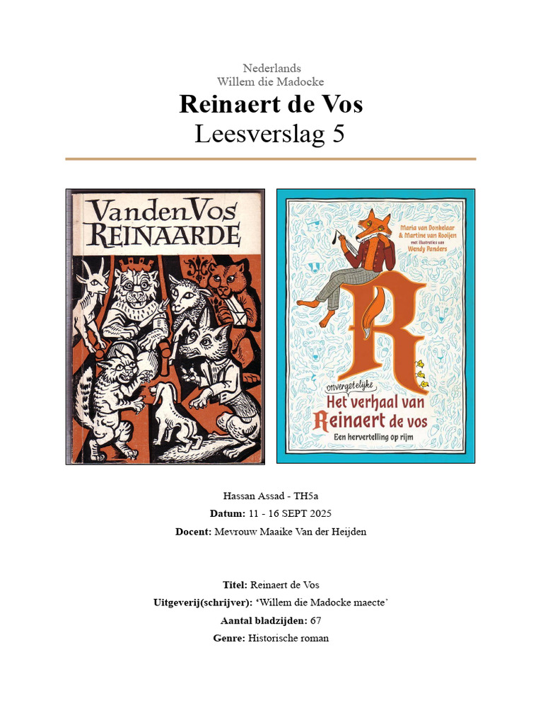 Leesverslag 5 Reinaert de Vos | PDF