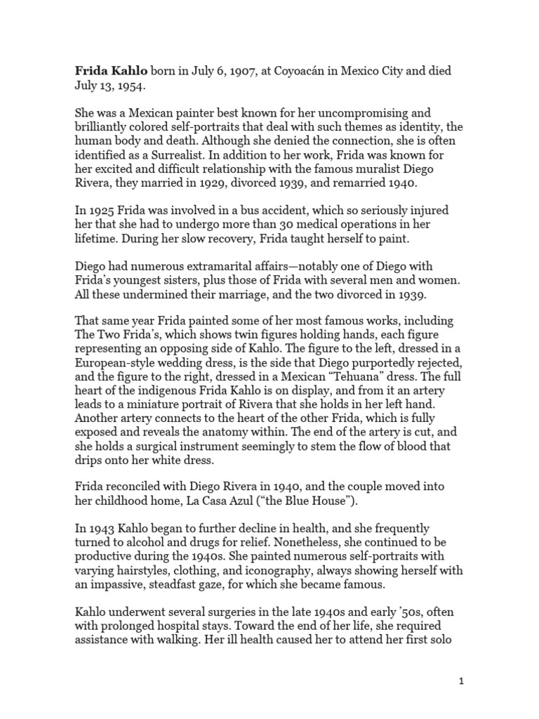 Frida Kahlo: Life, Art, and Legacy | PDF | The Arts