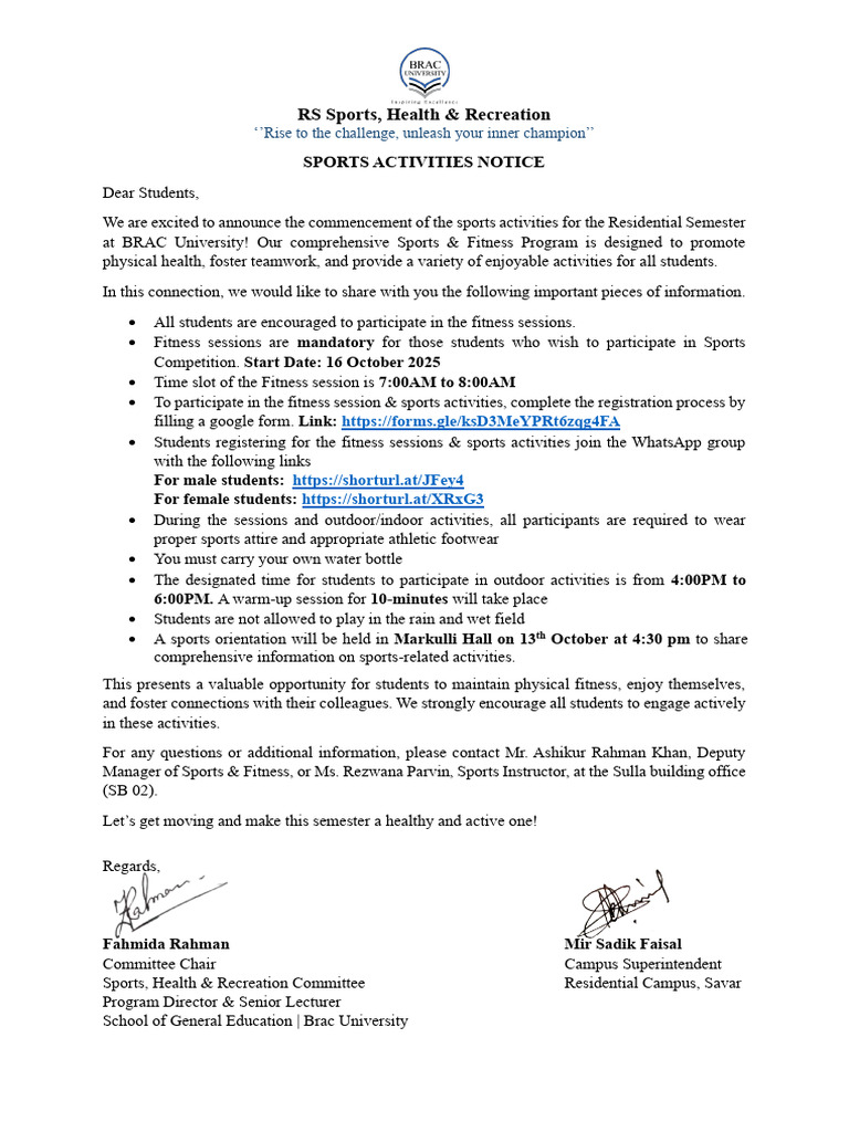 Sports Activities Notice-Fall 25 | PDF | Recreation