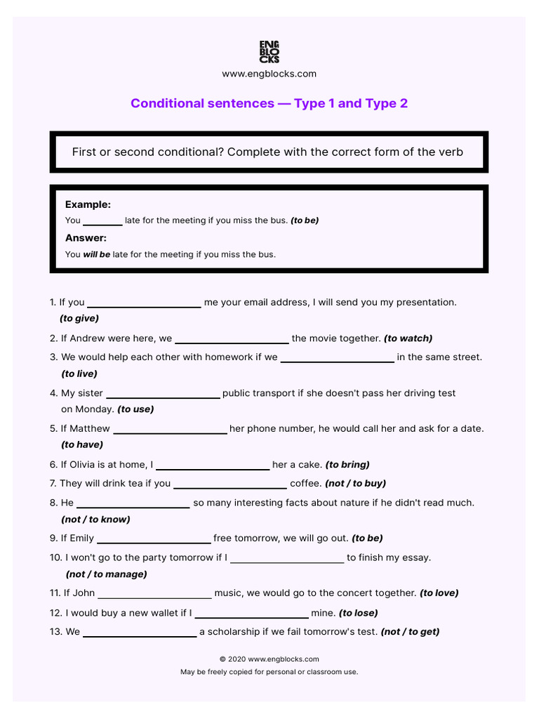 Conditional Sentences Type 1 and Type 2 | PDF