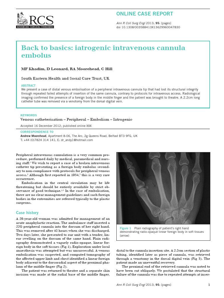 Iatrogenic Cannula Embolism Case Report | PDF | Intravenous Therapy ...