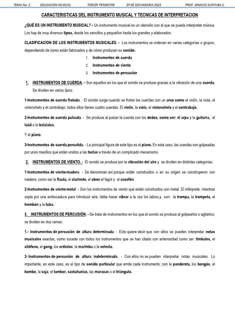 3°sec - em - Tema 2 - Caracteristicas Del Instrumento Musical y ...