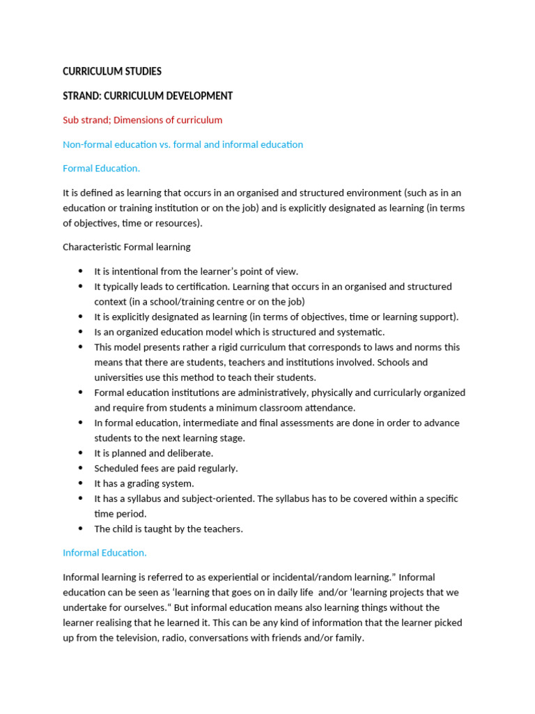 Understanding Formal Education Dimensions | PDF | Learning | Curriculum