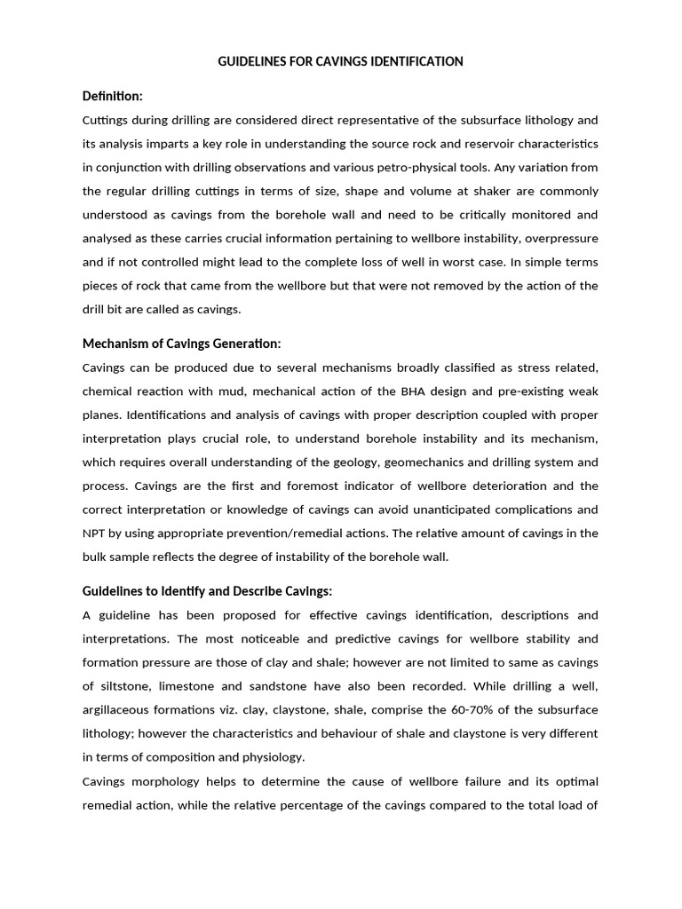 Cavings Identification Guidelines | PDF | Borehole | Geological Formation