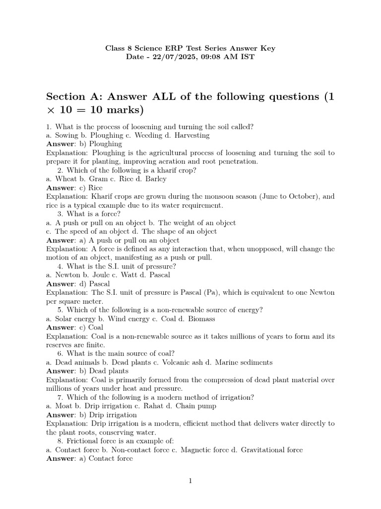 Class 8th Science Answer Key 3 Chapter | PDF | Soil | Natural Gas