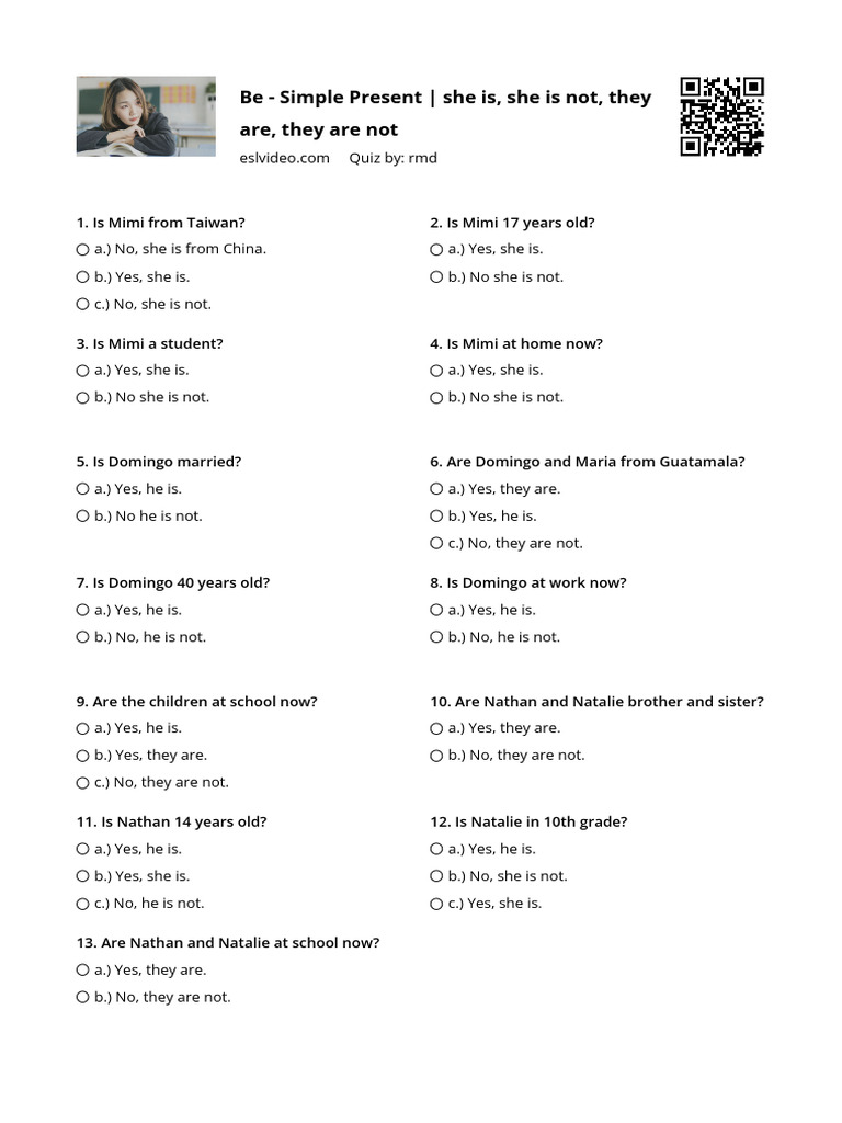 Be - Simple Present - She Is, She Is Not, They Are, They Are Not | PDF ...