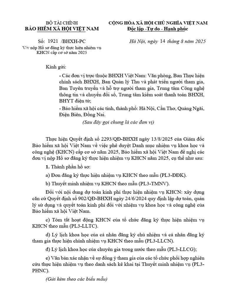 PC - CV Gui Don Vi HS Thuyet Minh de Tai | PDF