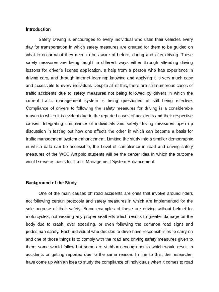 THESIS (Introduction & Background of The Study) | PDF | Driving ...