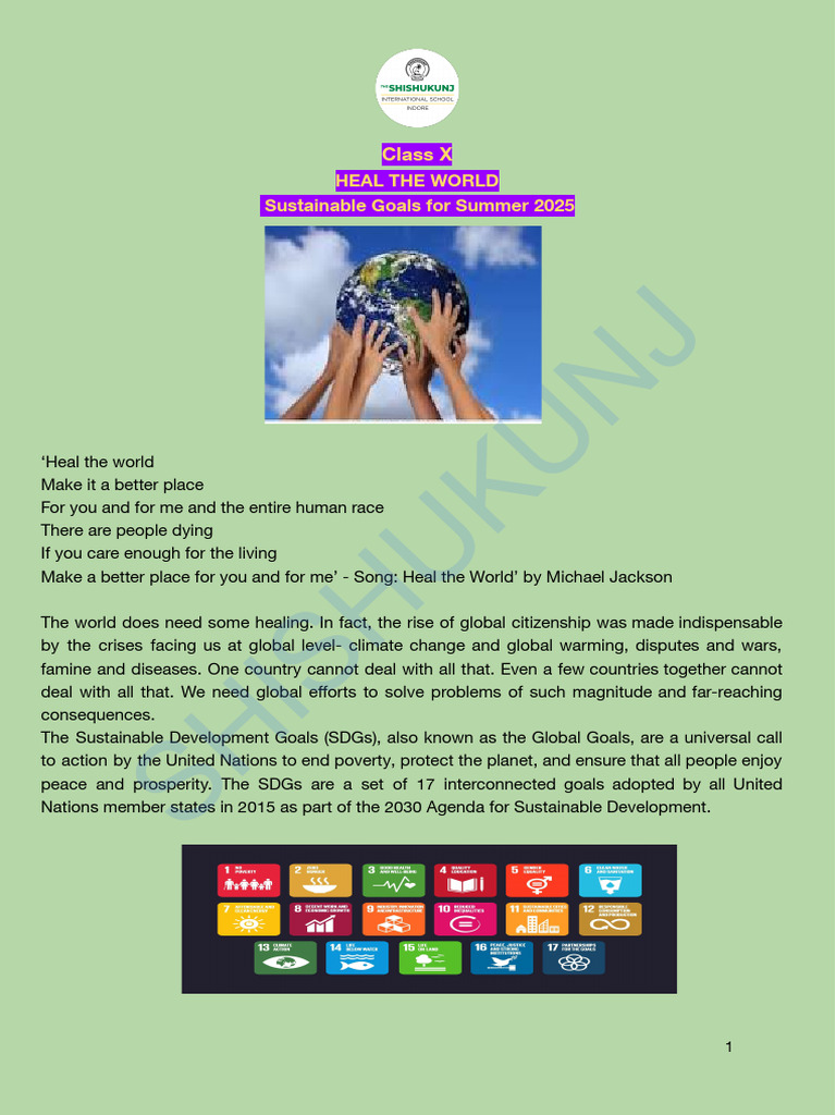 Class X Lets Heal The World Sustainable Development Goals 2025 | PDF ...