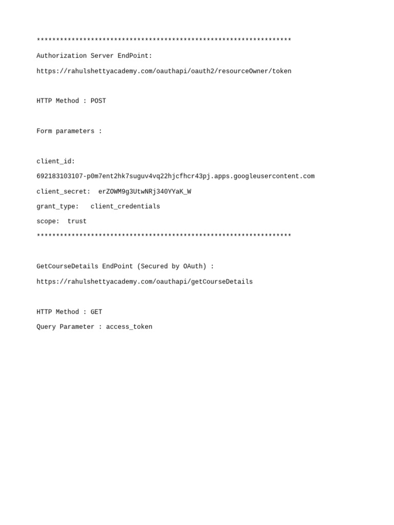 API Contract For OAuth Example | PDF