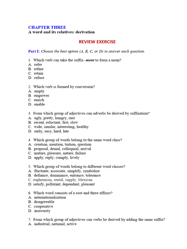 Chapter 3a A Word and Its Relatives - Review Exercise | PDF