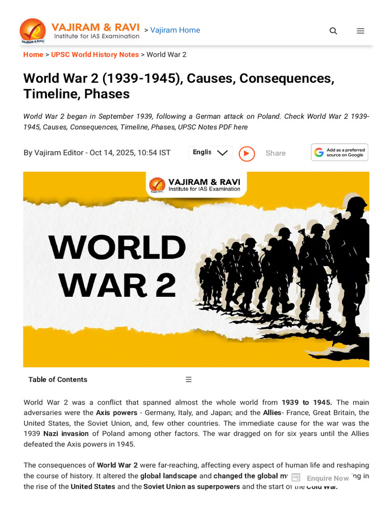World War 2 (1939-1945), Causes, Consequences, Timeline, Phases | PDF ...
