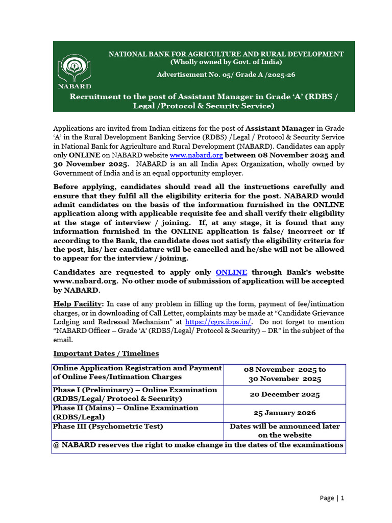 0711254502Final Advertisement Grade a (RDBS, Legal, P&SS) 2025 (1) (1) | PDF | Academic Degree ...