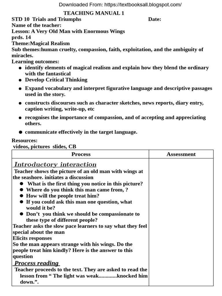STD 10 English - Chapter 1 A Very Old Man With Enormous Wings ...
