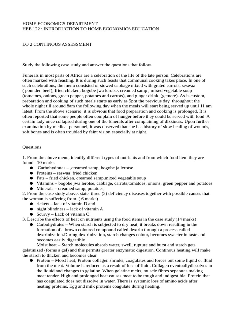 Introduction To Home Economics Education LO 2 Assessment | PDF | Starch ...