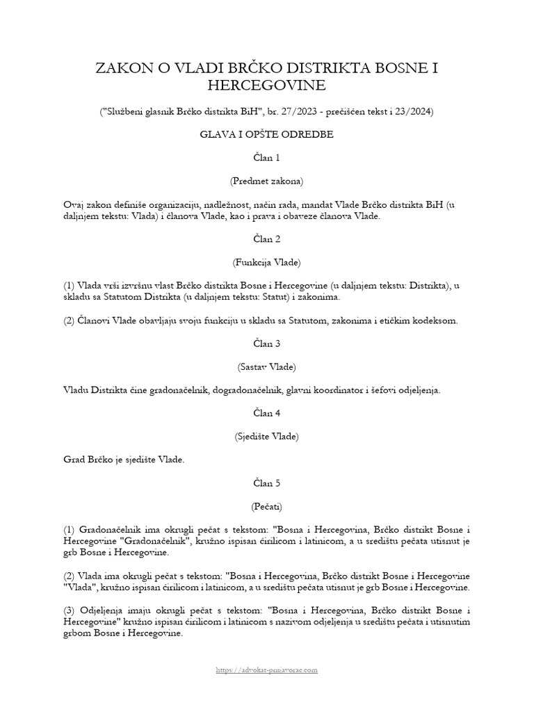 Zakon o Vladi Brcko Distrikta BiH | PDF
