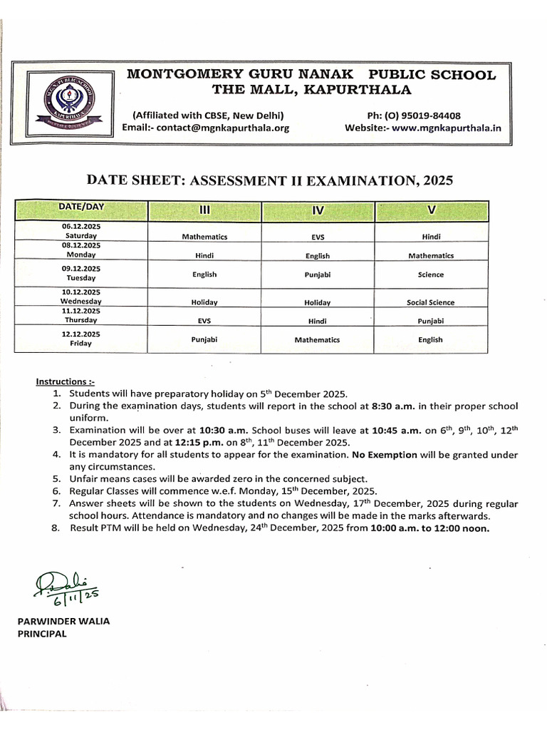 Date Shhet Assessment II Classes III To V | PDF