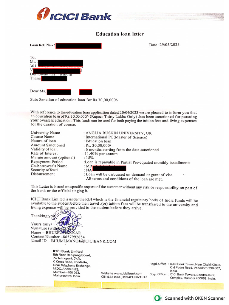 Icici Loan Letter | PDF