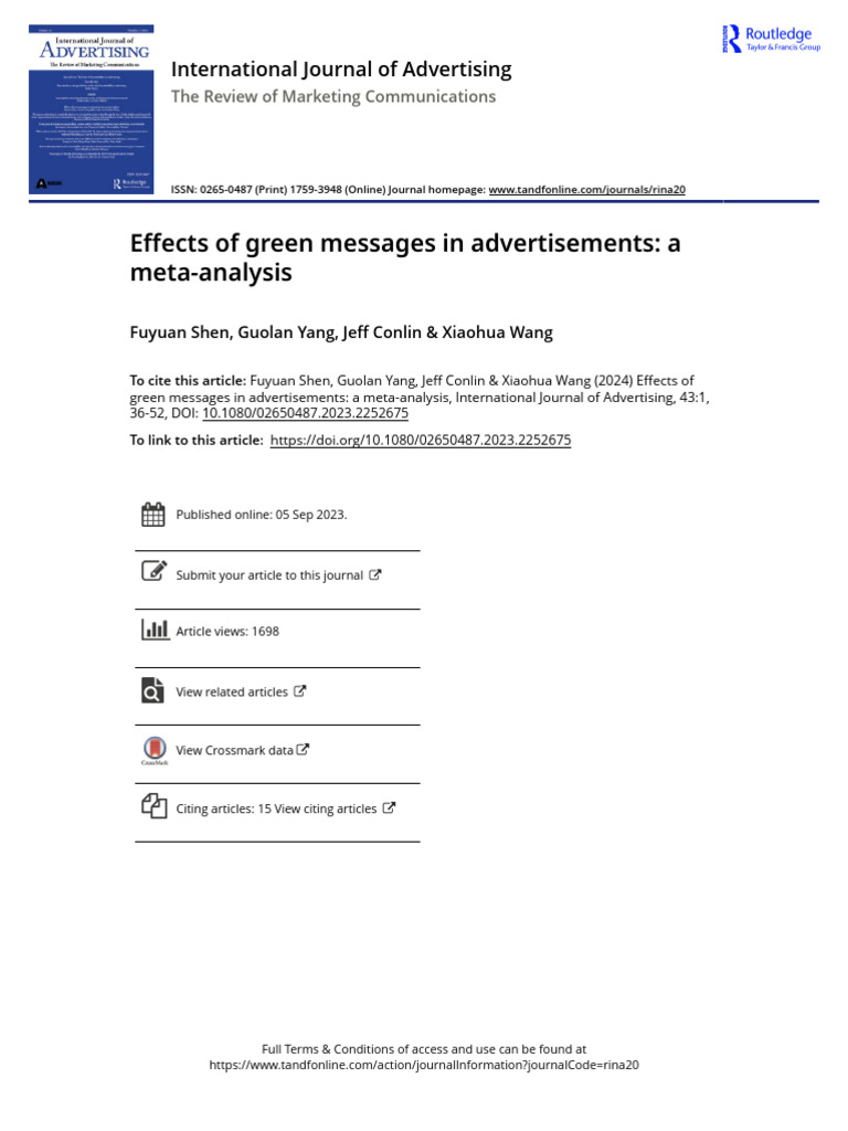 Effects of Green Messages in Advertisements A Meta-Analysis | PDF ...