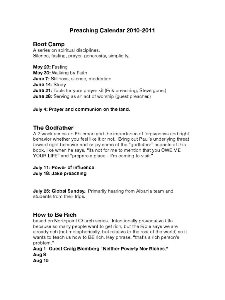 2025 Preaching Calendar Overview | PDF | Disciple (Christianity ...