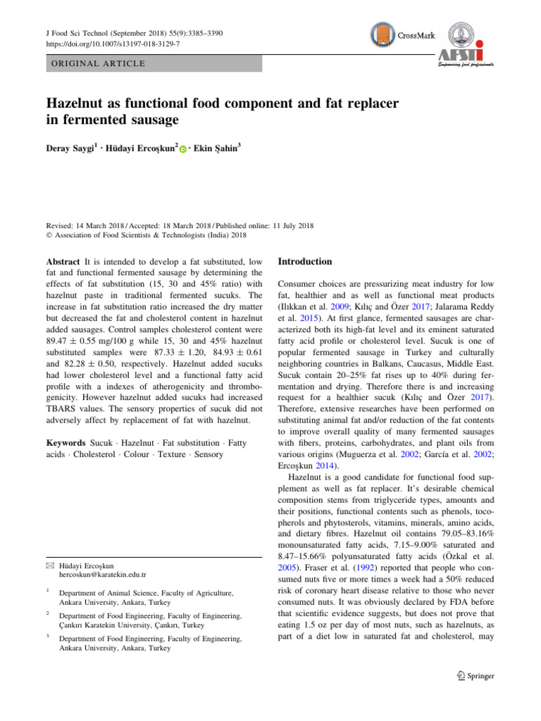 Hazelnut As Functional Food Component and Fat Replacer in Fermented ...