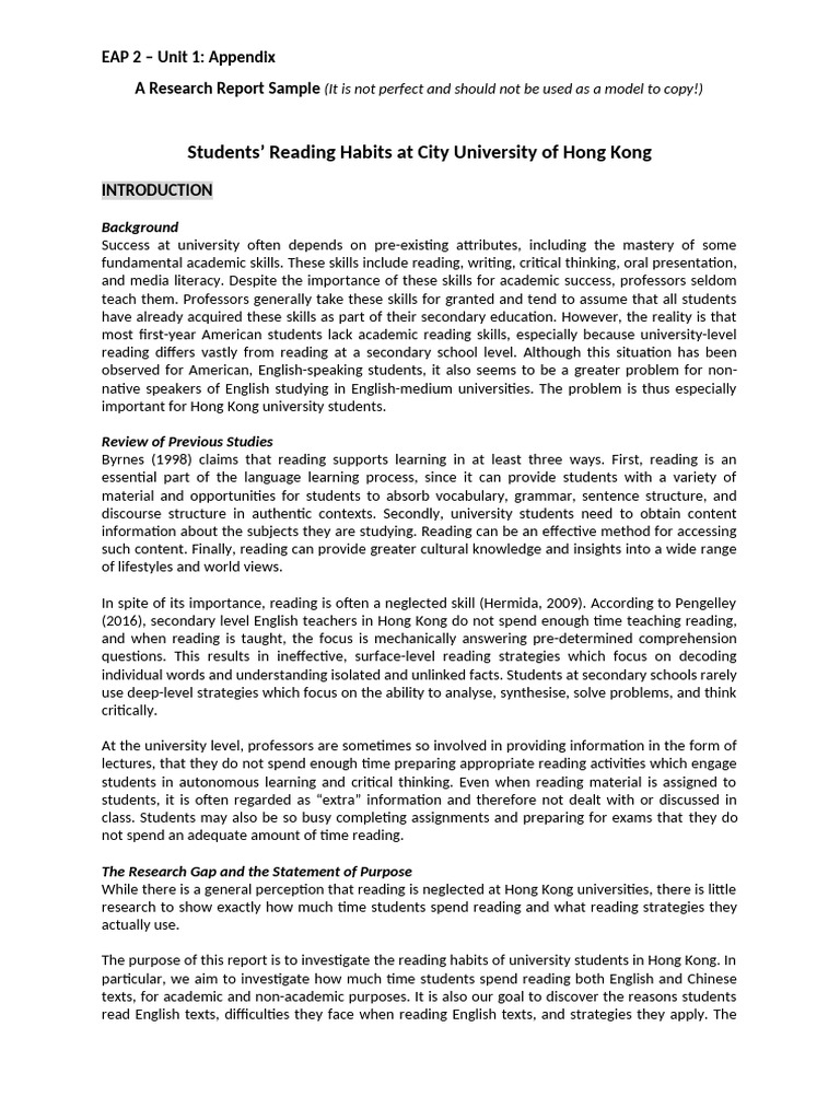 Hong Kong University Students' Reading Habits | PDF | English Language ...