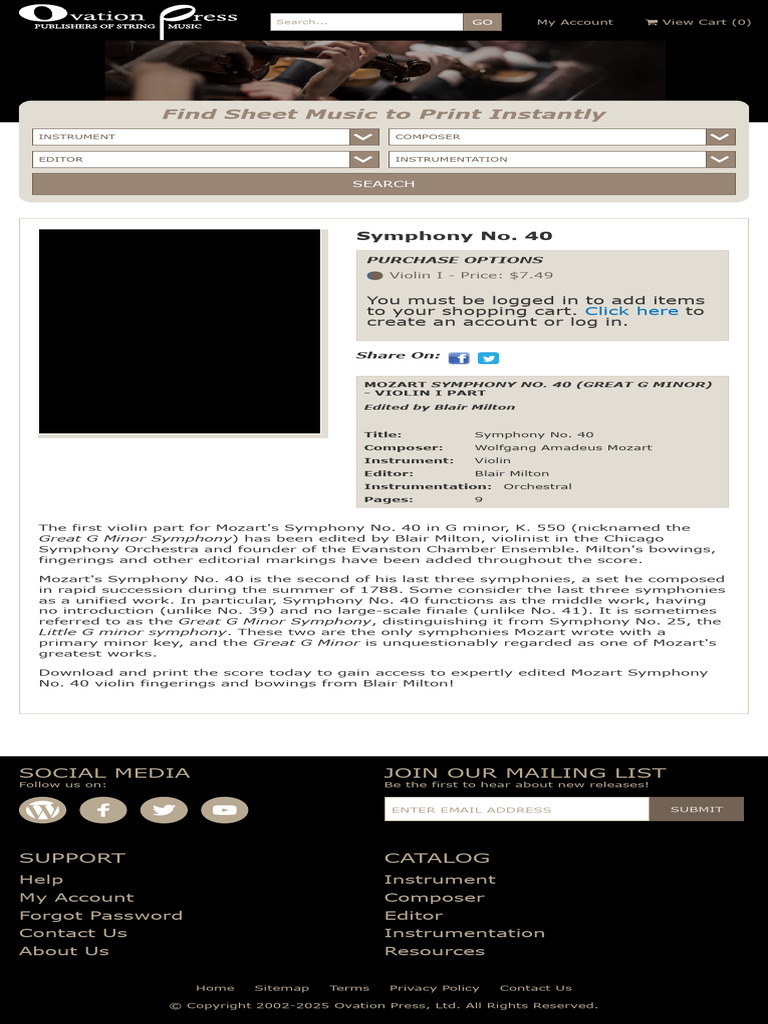 Mozart Great G Minor Symphony No. 40 Violin I Part by Blair Milton ...