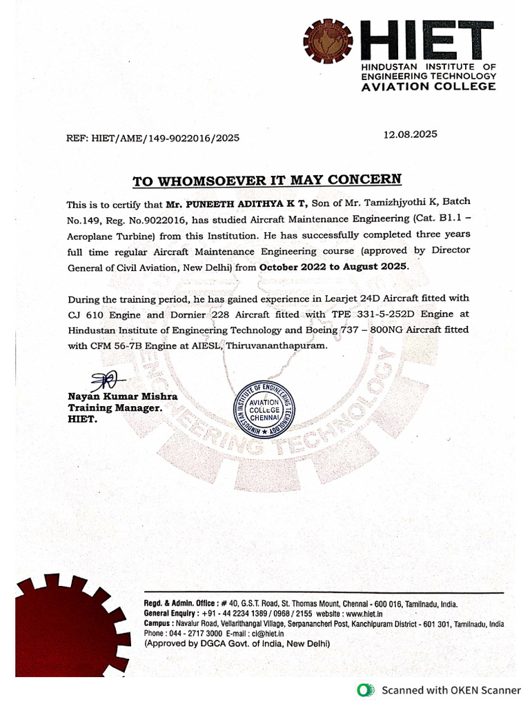 Puneeth Experience Certificate | PDF