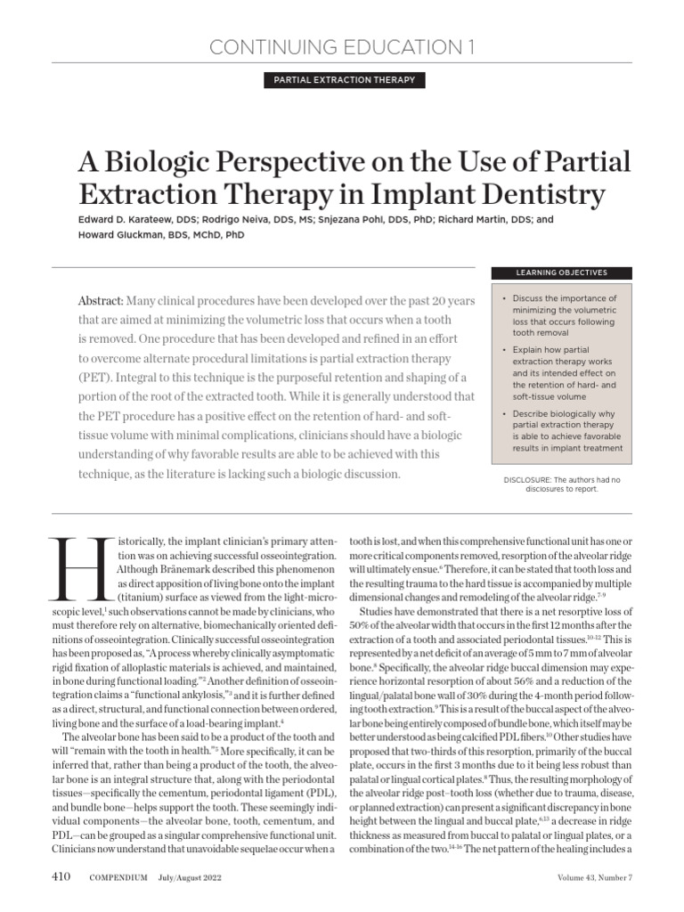 A Biologic Perspective On The Use of Partial Extraction Therapy in ...