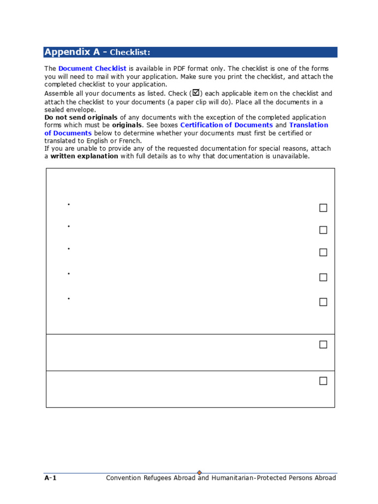 Refugee Application Document Checklist | PDF | Right Of Asylum ...