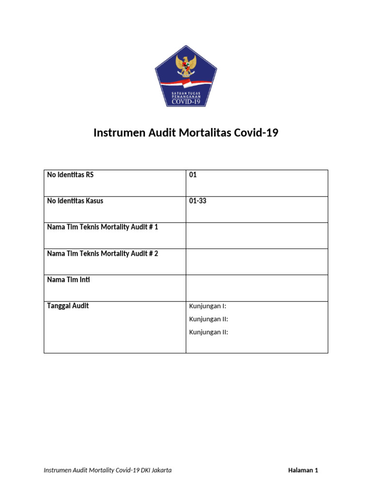 Instrumen Mortality Audit Covid-19 DKI Jakarta (Final 8 Oktober) | PDF