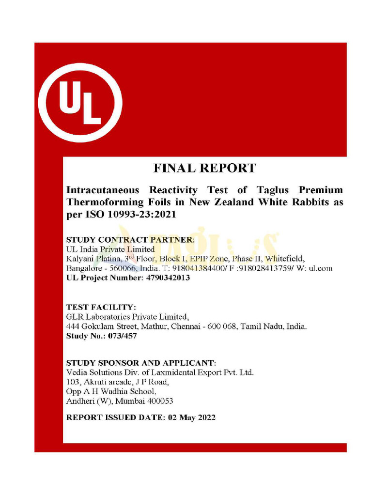 UL R-073-457 Intracutaneous Reactivity Test - Premium | PDF