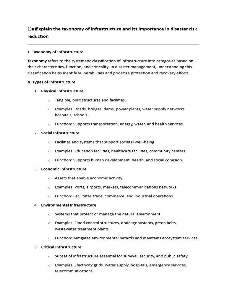 Infrastructure Taxonomy for Disaster Resilience | PDF | Sewage ...
