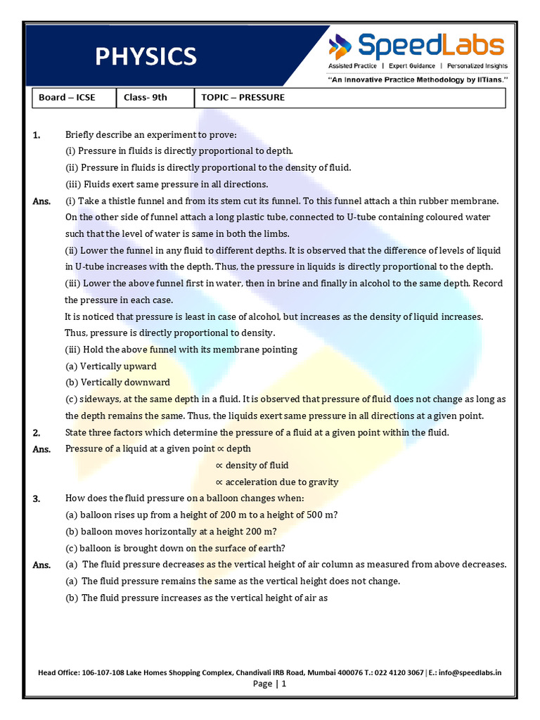 Fluid Pressure Experiments and Concepts | PDF | Pressure | Atmospheric ...