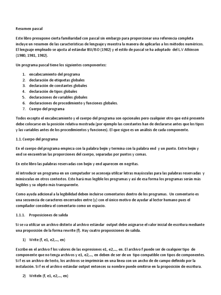 Resumen de Pascal | PDF | Estructura de datos de matriz | Byte