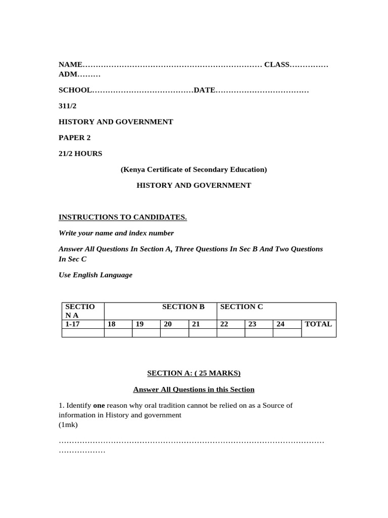 2025 Muranga East History Pp2 Qn | PDF | Africa
