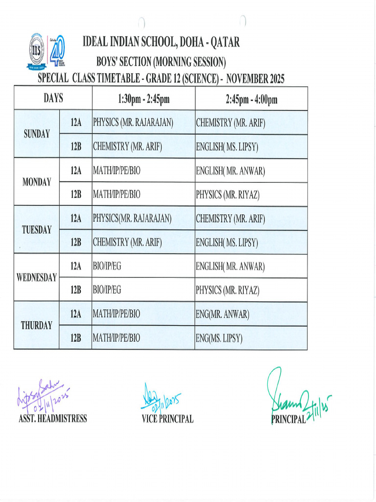 Special Class Timetable - Grade 12 (SCIENCE) | PDF
